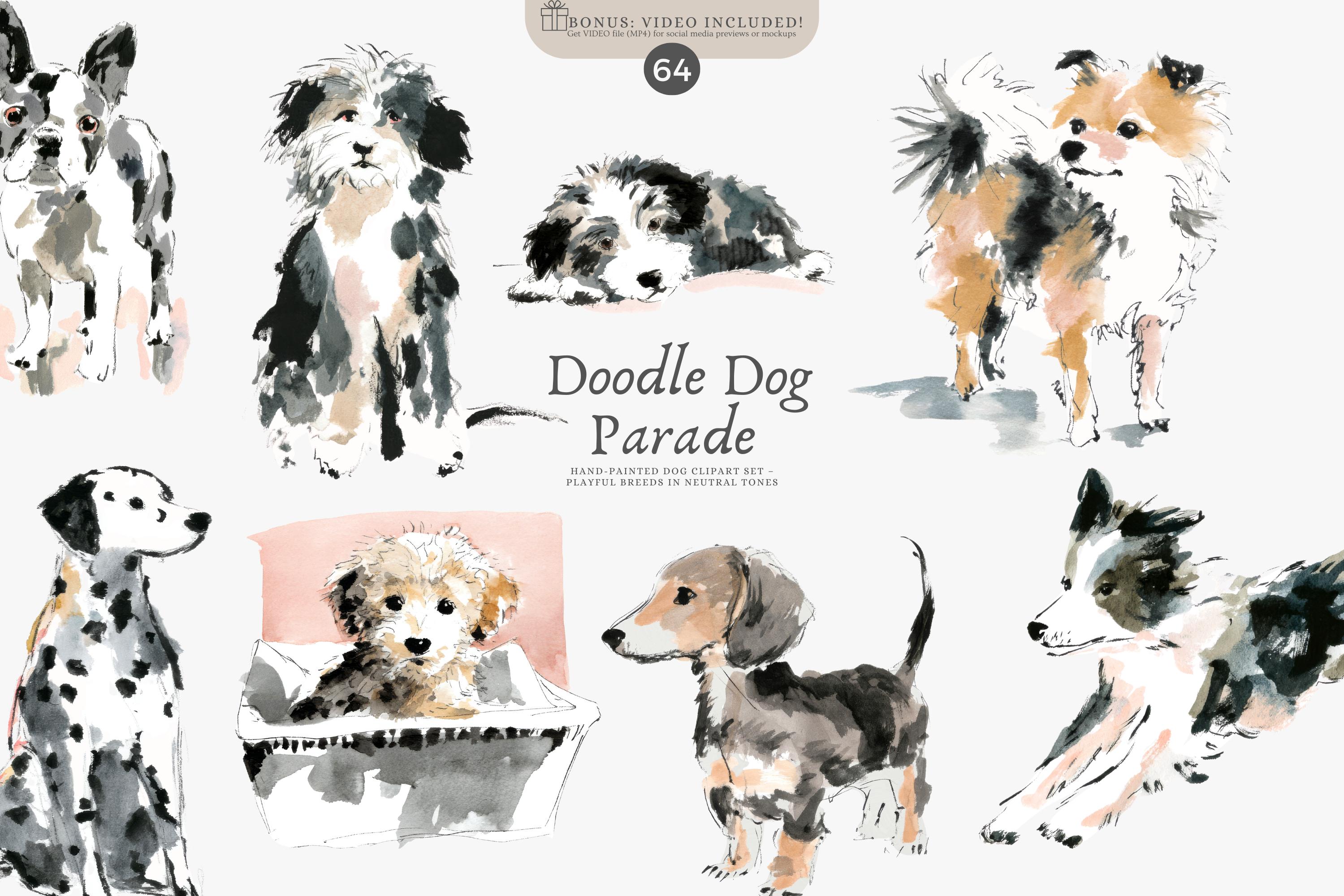 Doodle Dog Clipart - Png Illustration - Watercolor Dog Png - Hand ...