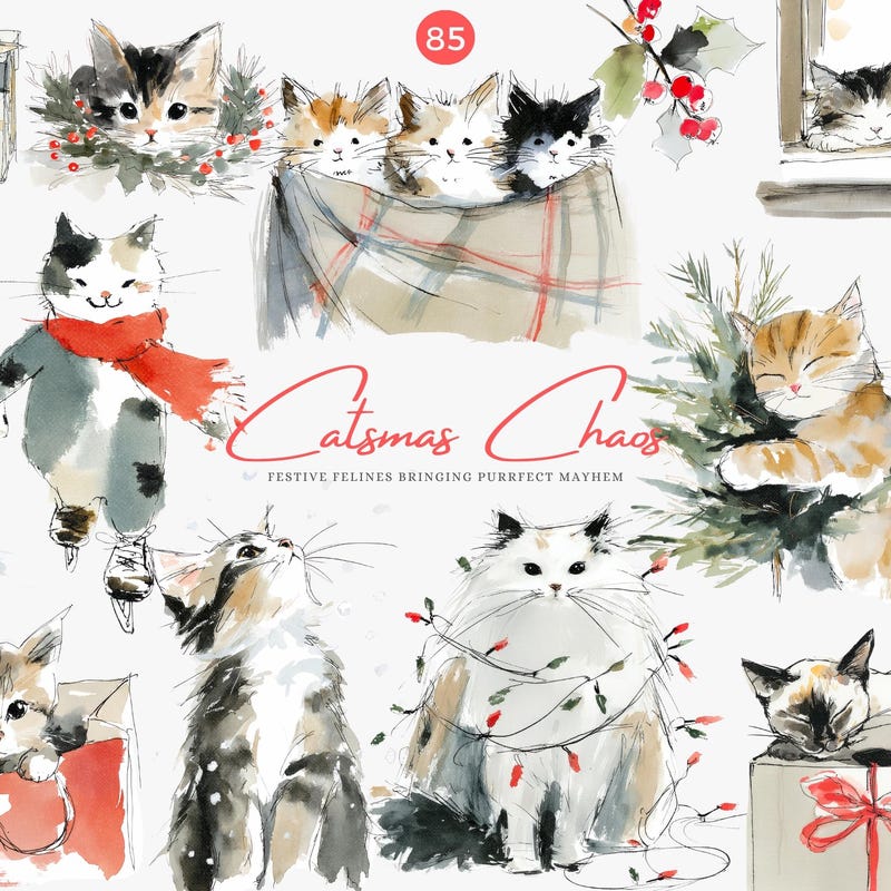 Winter Cats Cartoon - Etsy UK