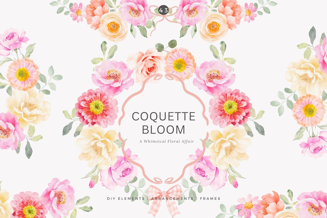 Coquette Flowers – Floral Clipart – Watercolor Bloom – Wedding Florals ...