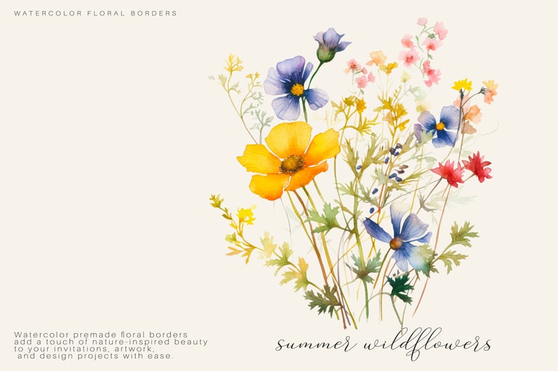 Watercolor Floral Borders Summer Flowers Clipart Meadow - Etsy