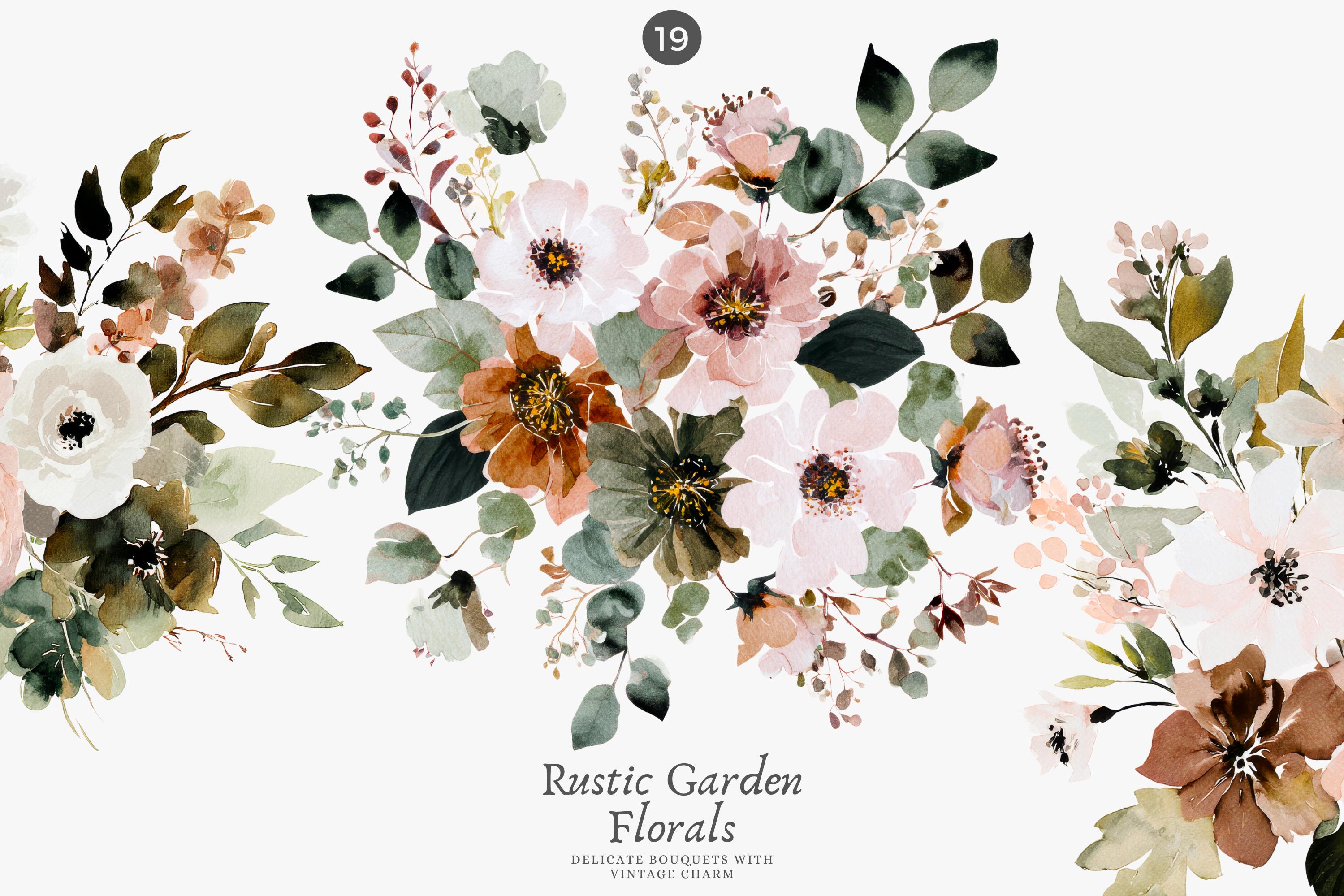 Rustic Floral Bouquet Clipart, Watercolor Garden Flowers Png, Vintage ...