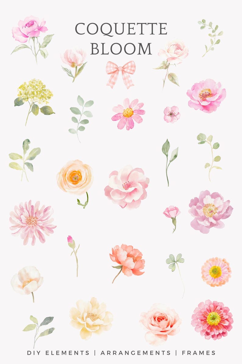 Coquette Flowers – Floral Clipart – Watercolor Bloom – Wedding Florals ...