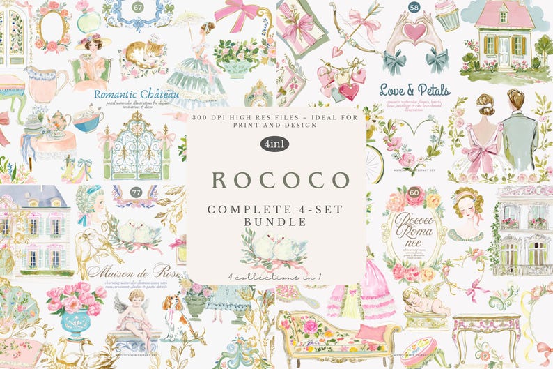 Rococo Bundle, Coquette Bundle, French Florals, Vintage Decor, Pastel ...