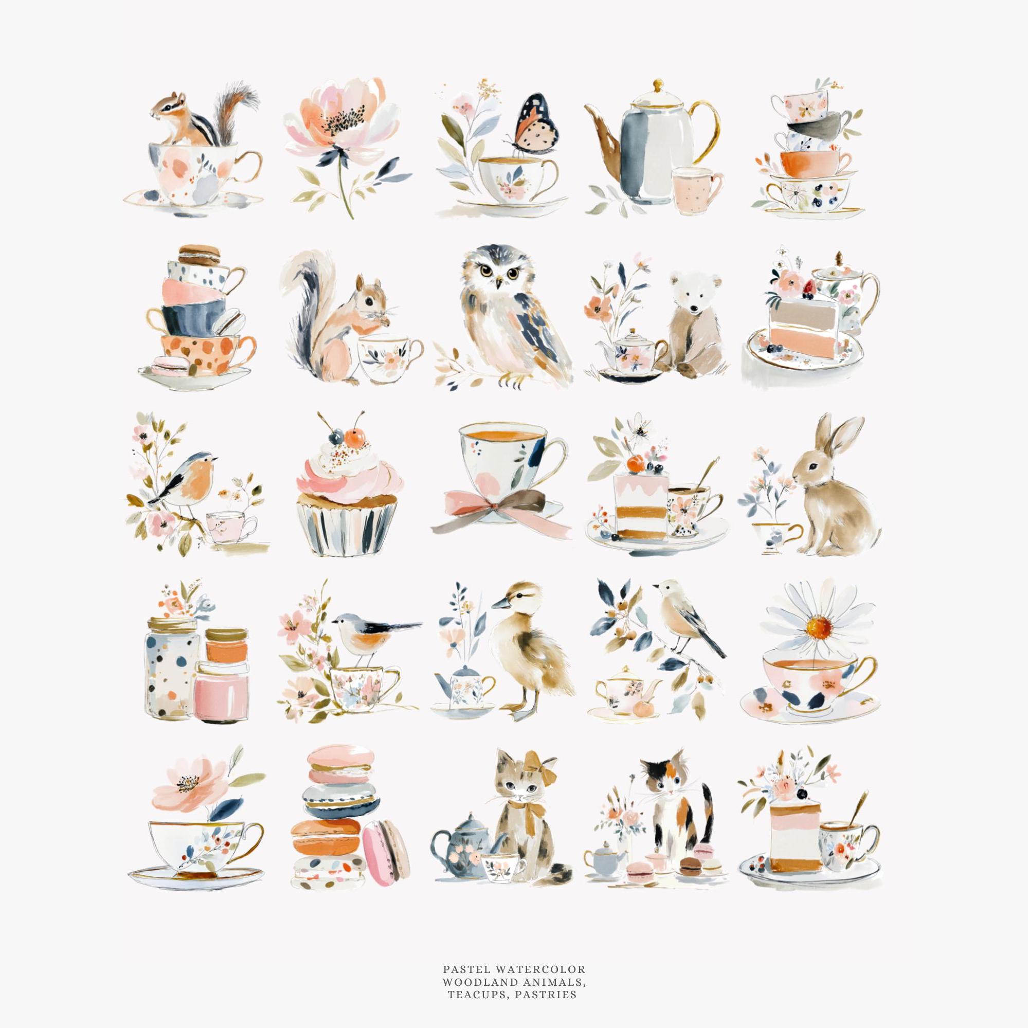 Watercolor Clipart, Png Illustration, Woodland Animals, Tea Party ...