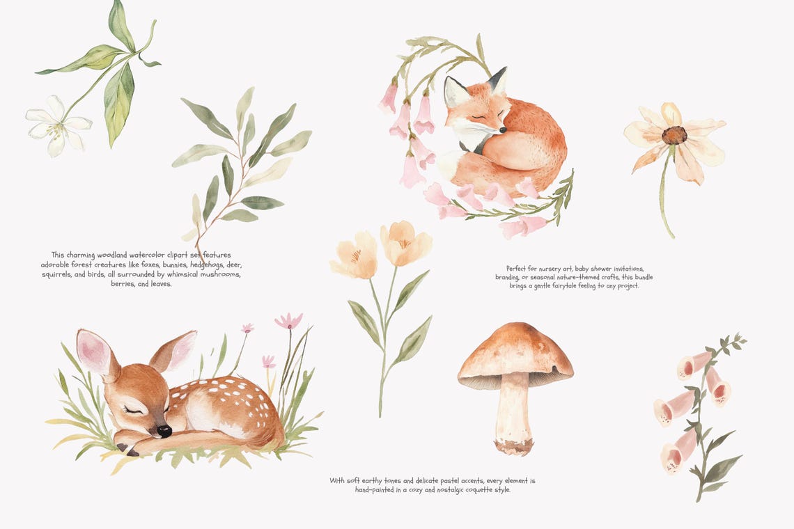 Watercolor Forest Animals - Woodland Clipart- Baby Shower Animals ...