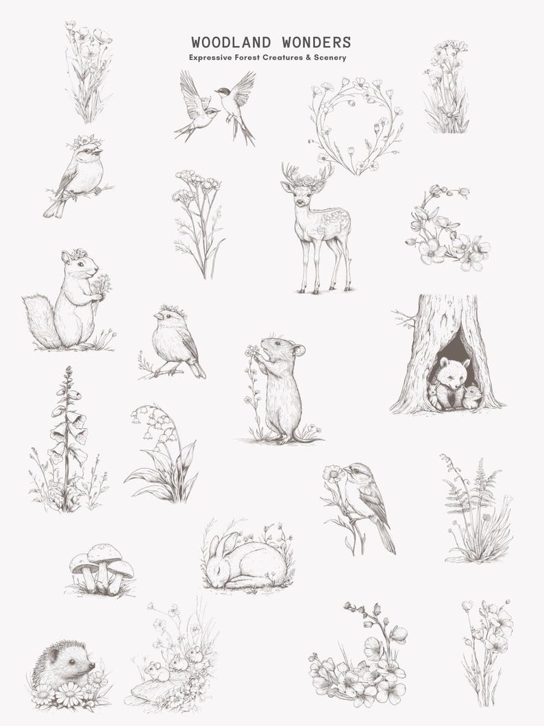 Antique Clipart – Graphite Illustration – Woodland Graphics – Vintage ...