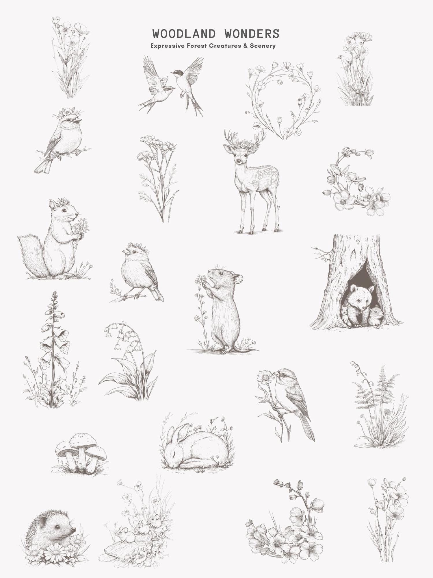 Antique Clipart – Graphite Illustration – Woodland Graphics – Vintage ...