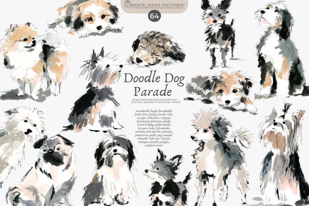 Doodle Dog Clipart - Png Illustration - Watercolor Dog Png - Hand ...