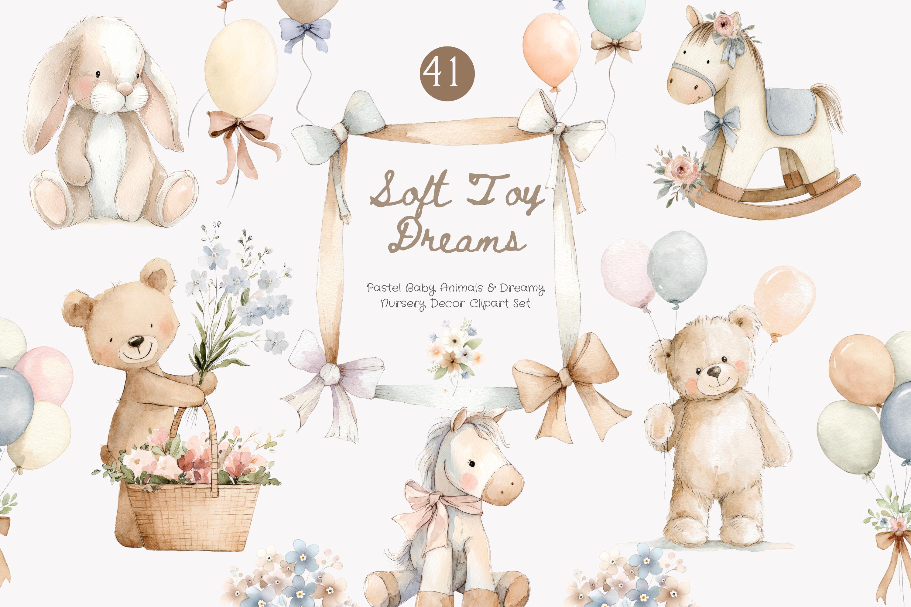 Soft Toy - Nursery Clipart - Baby Animals - Pastel Decor - Teddy Bear ...