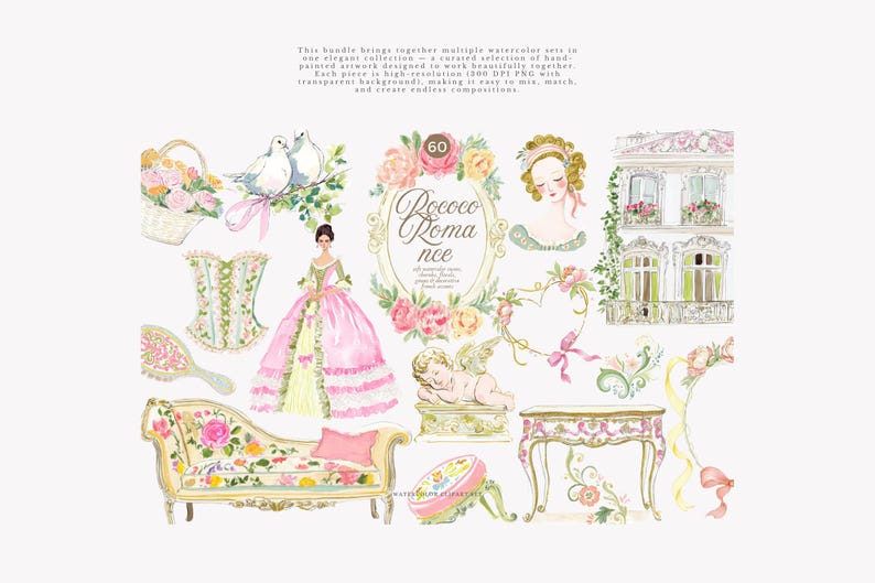 Rococo Bundle, Coquette Bundle, French Florals, Vintage Decor, Pastel ...