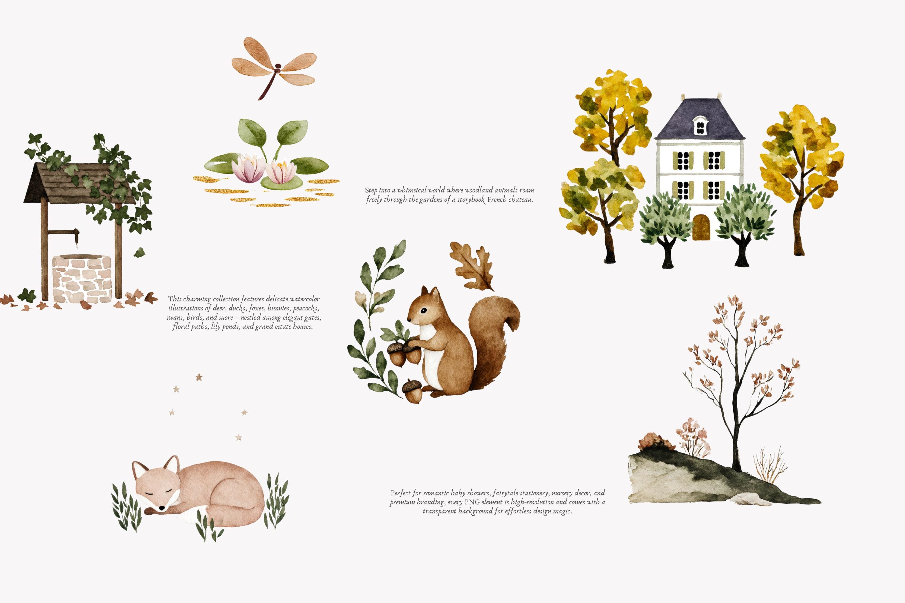 Watercolor Animals - Garden Illustration - Cottagecore Clipart - French ...