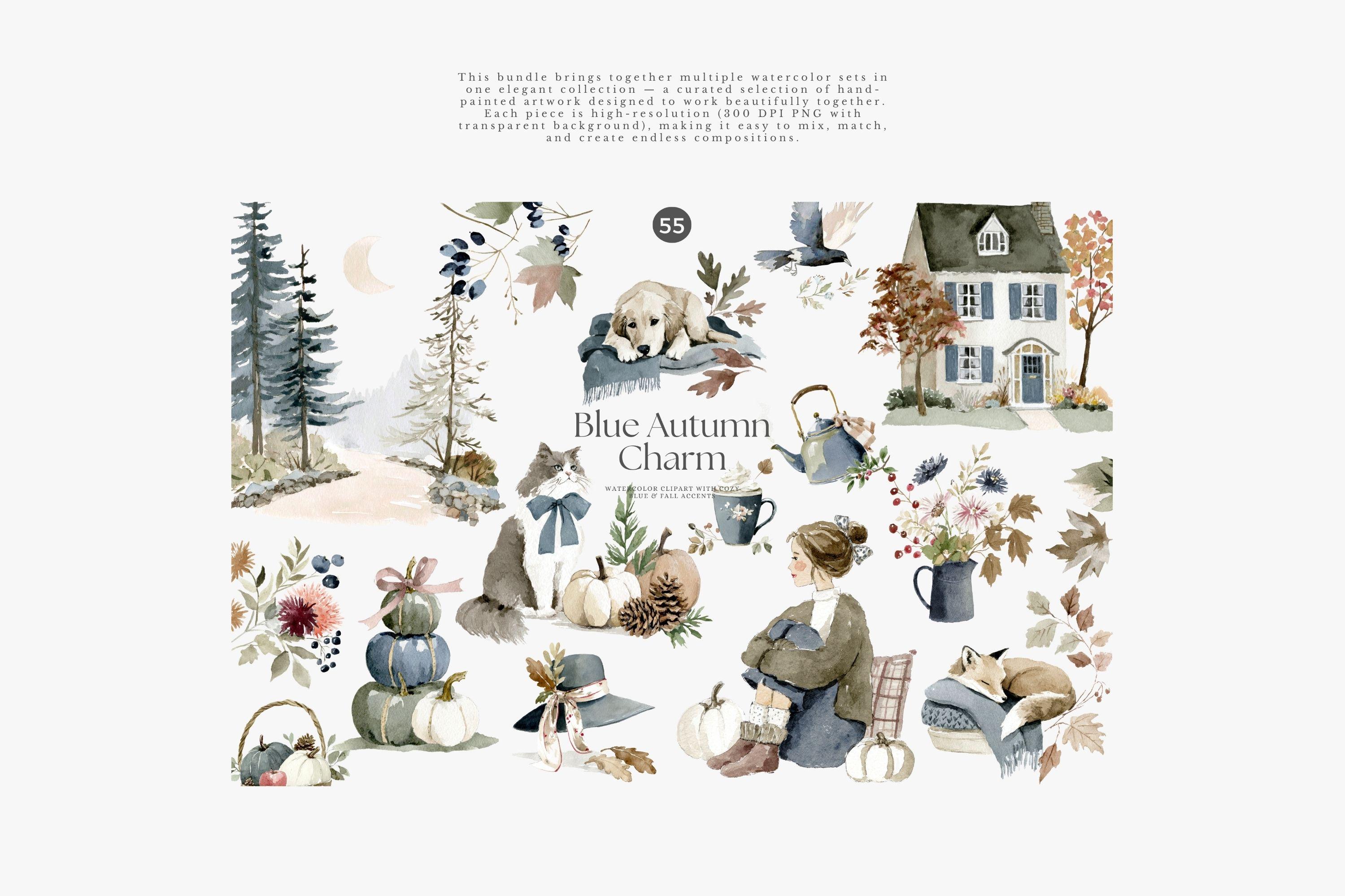 Whimsical Fall Watercolor Clipart Bundle, Autumn Animals Illustrations ...