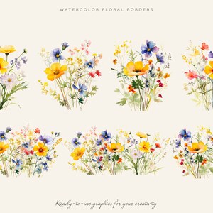 Watercolor Floral Borders Summer Flowers Clipart Meadow - Etsy
