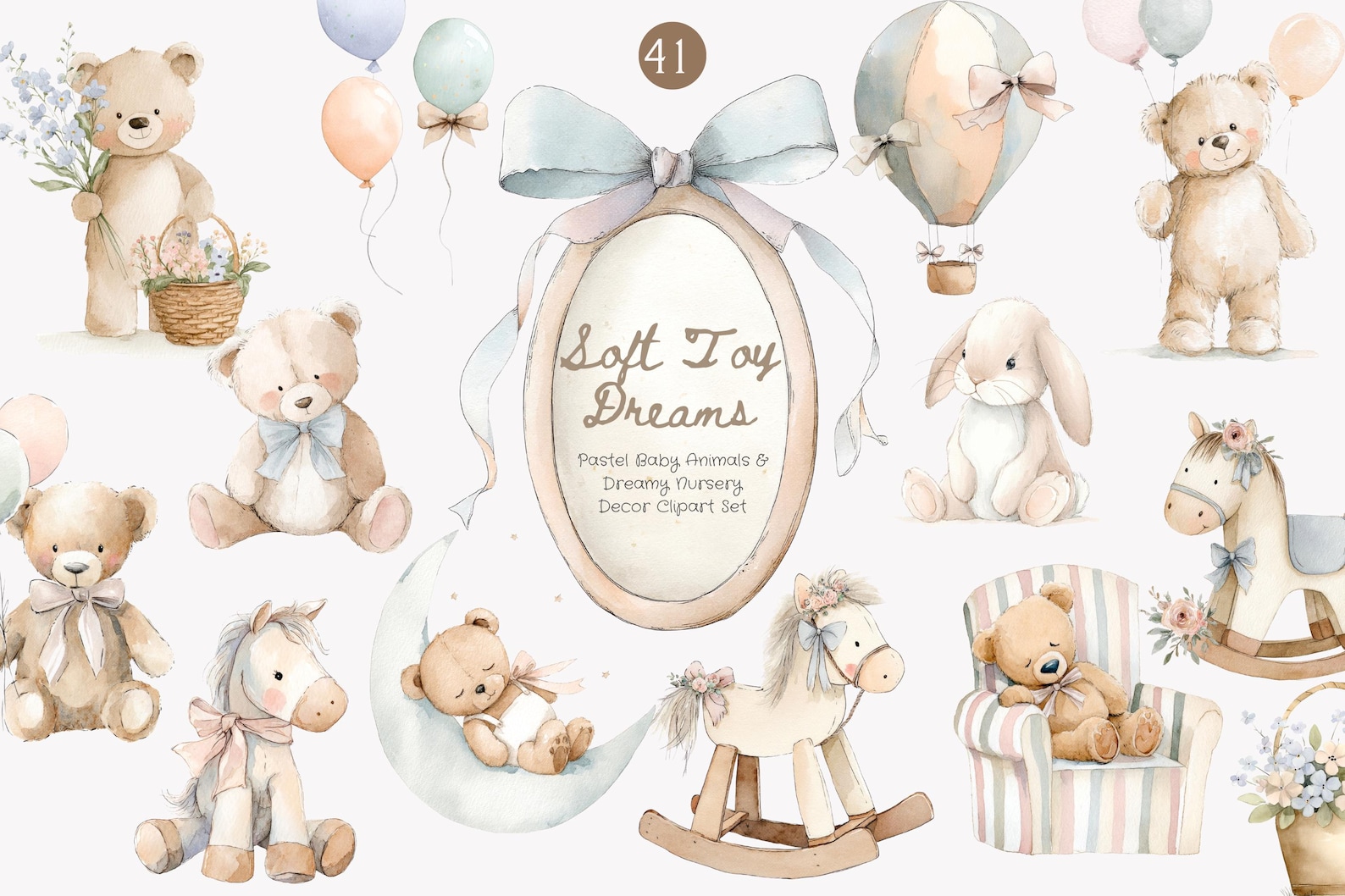 Soft Toy - Nursery Clipart - Baby Animals - Pastel Decor - Teddy Bear ...