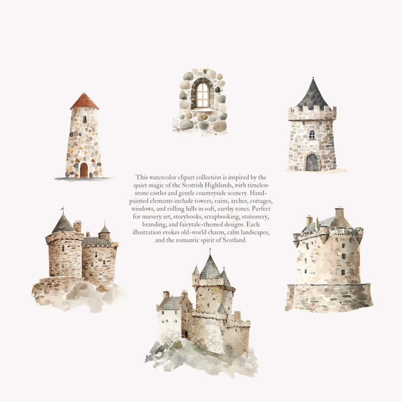 Scottish Castles Clipart, Watercolor Castles Png, Highland Stone Towers ...