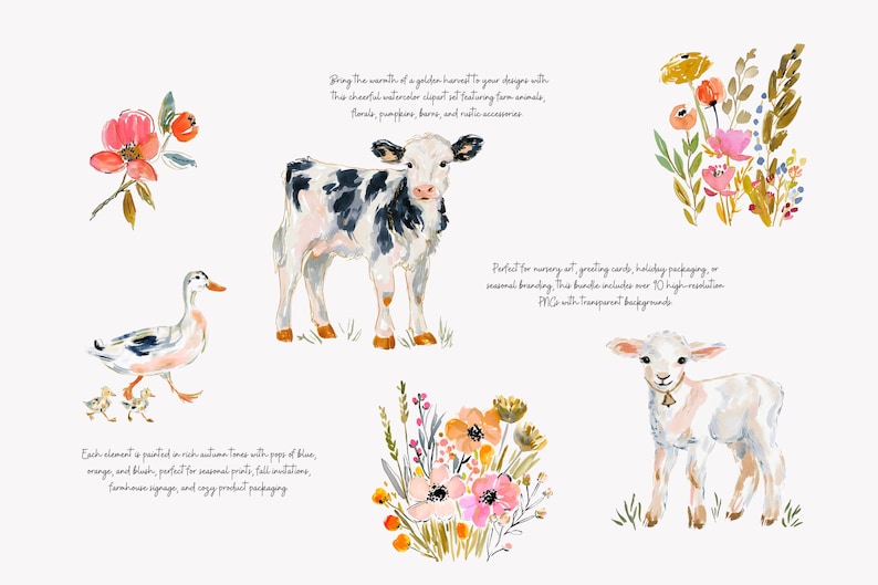 Watercolor Clipart – Fall Harvest – Farm Animals – Cozy Farmhouse ...