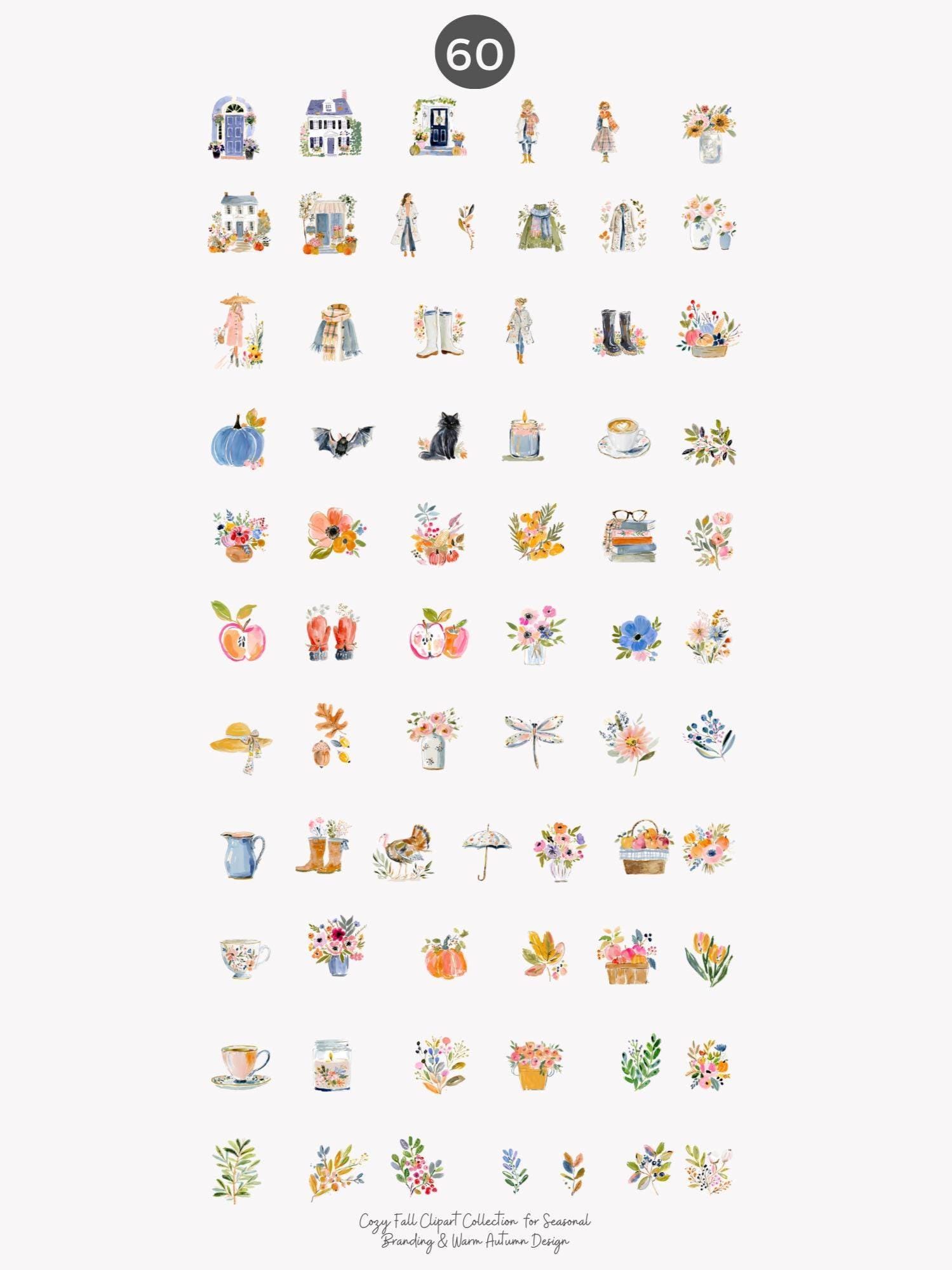 Watercolor Clipart – Png Illustration – Autumn Clipart – Cozy Cottage ...