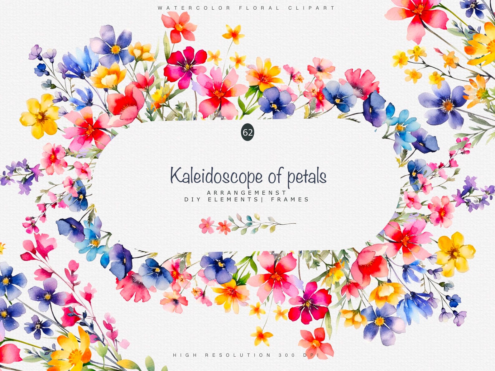 Floral Wreath – Watercolor Frame – Botanical Border – Bright Florals ...