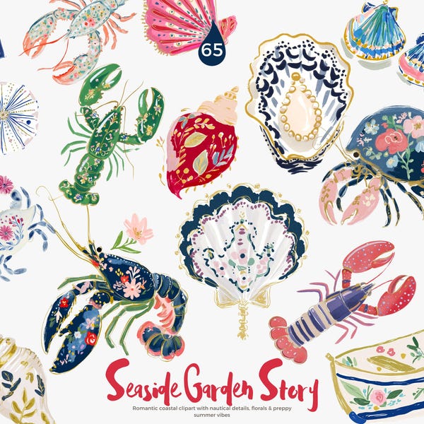 Floral Crab Clipart - Etsy
