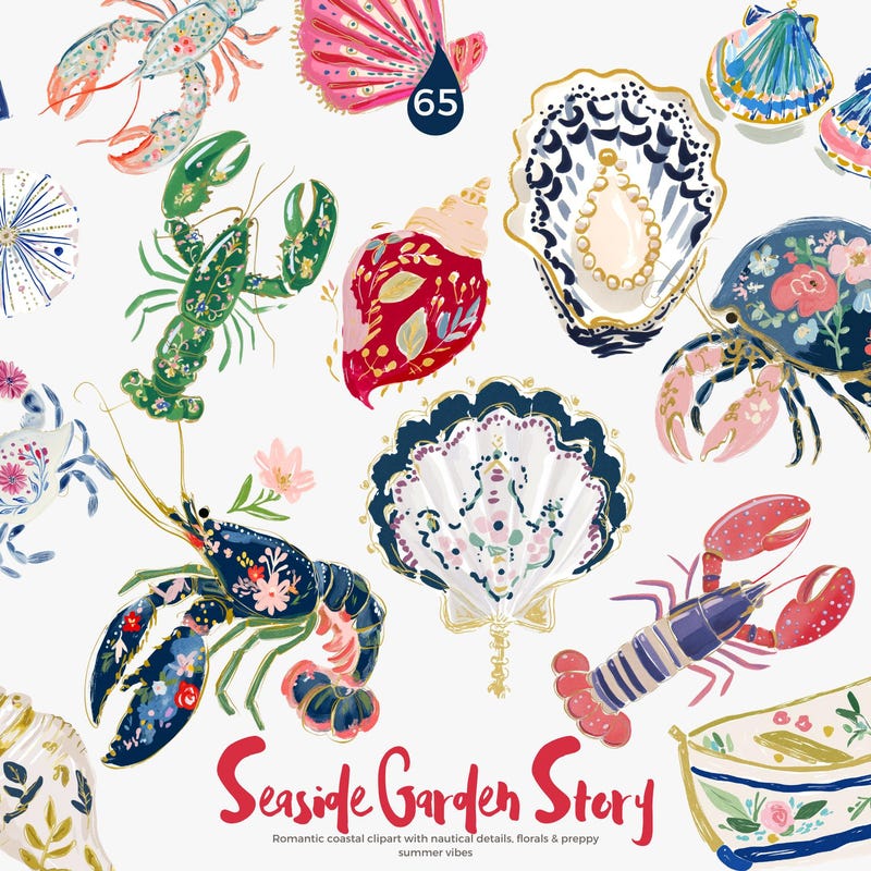 Floral Crab Clipart - Etsy