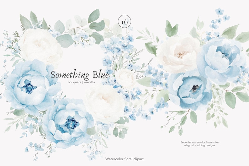 Blue Florals - Wedding Bouquet - Floral Watercolor - Peony Artwork ...