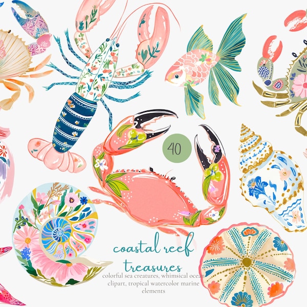 Coastal Crab Clipart - Etsy