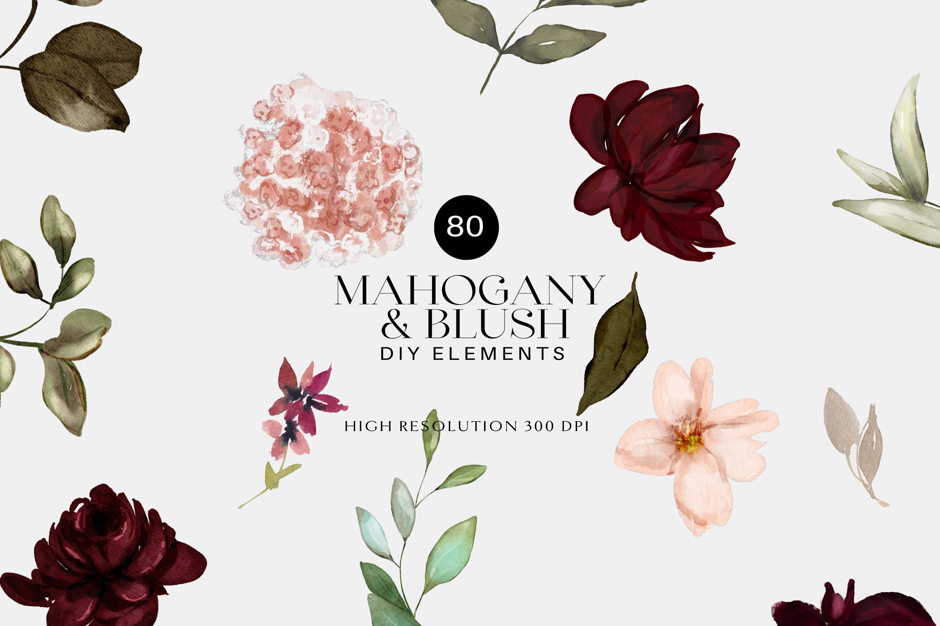 Watercolor Burgundy Flowers Bouquet Clipart Collection, Watercolor ...