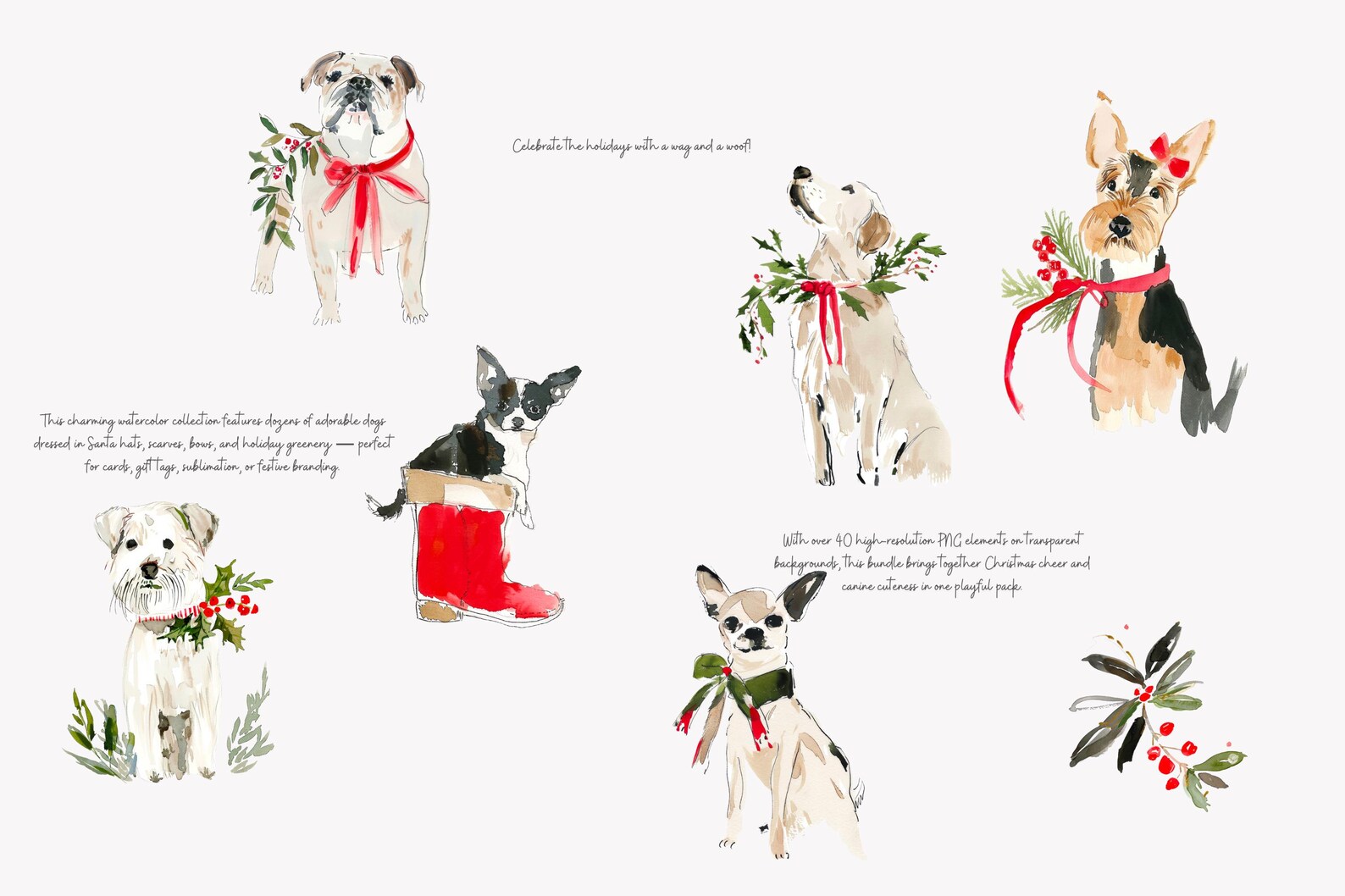 Watercolor Clipart - Christmas Dog Illustration - Holiday Art - Pet ...