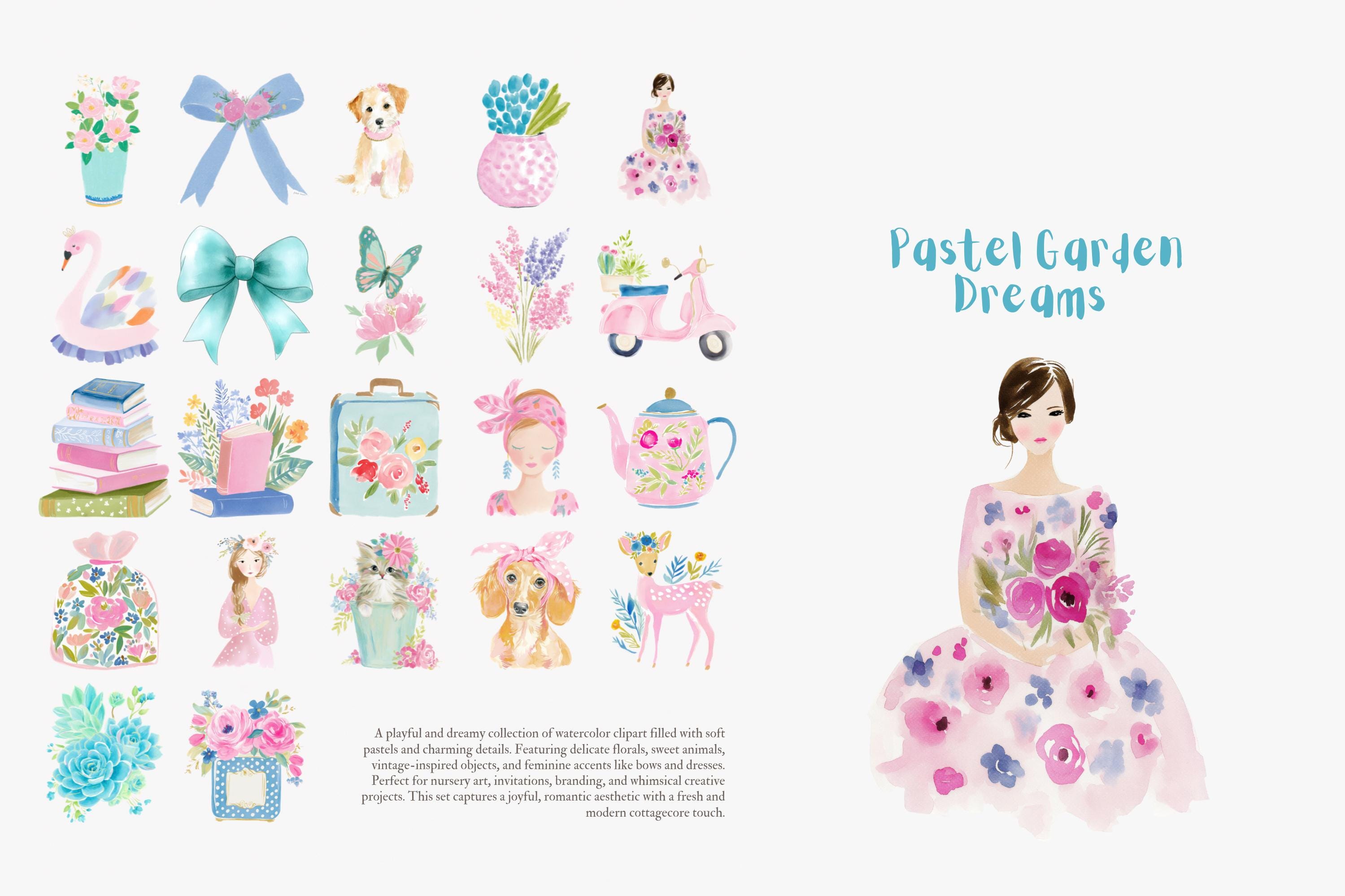 Pastel Clipart Bundle, Girly Watercolor Illustrations, Bow Aesthetic ...