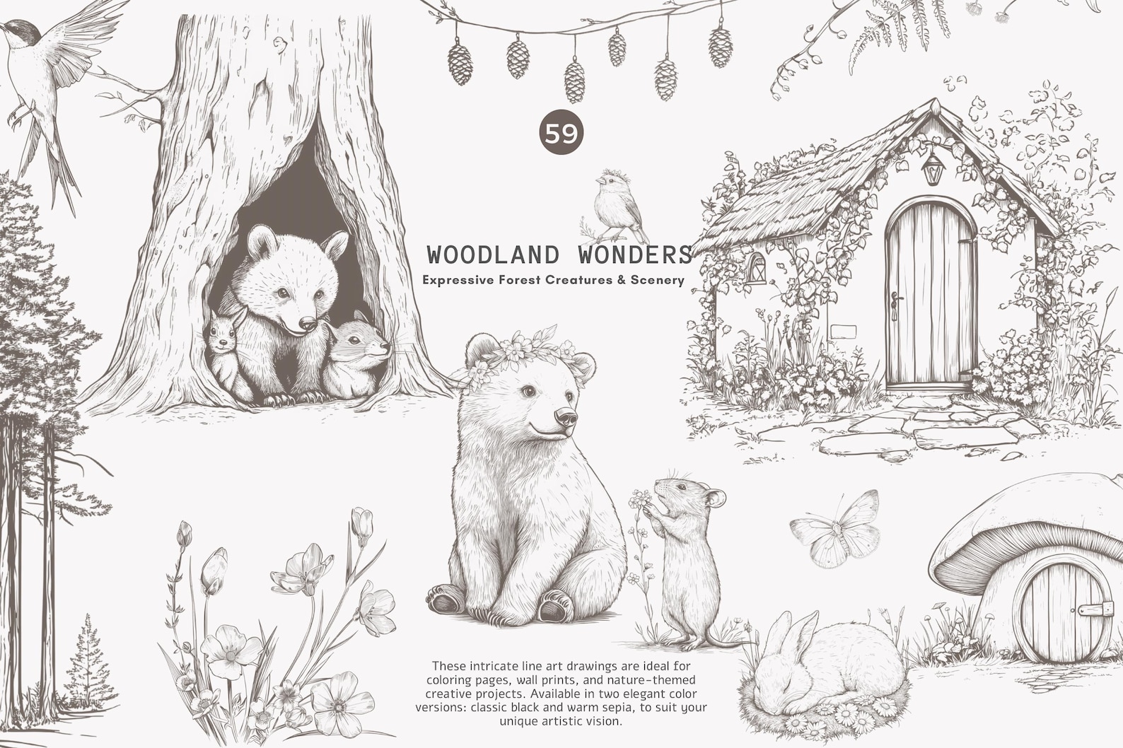 Antique Clipart – Graphite Illustration – Woodland Graphics – Vintage ...