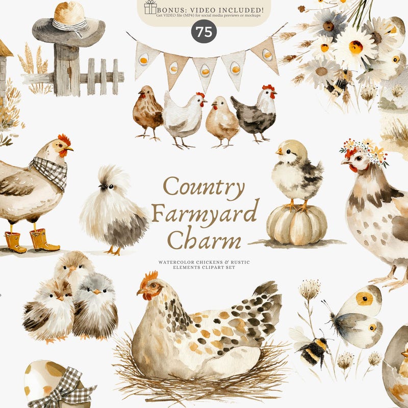 Barnyard Art With Chickens Farmhouse - Etsy