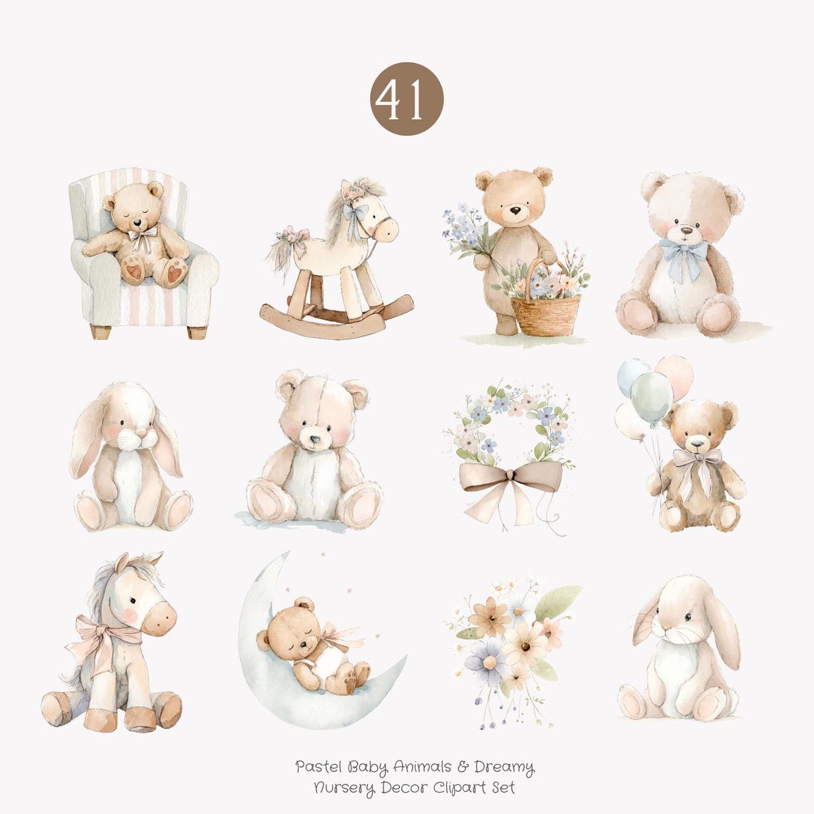 Soft Toy - Nursery Clipart - Baby Animals - Pastel Decor - Teddy Bear ...