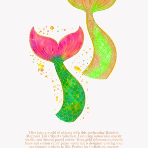 Watercolor Clipart Illustration - Mermaid Tail - Pastel Tail - Rainbow ...