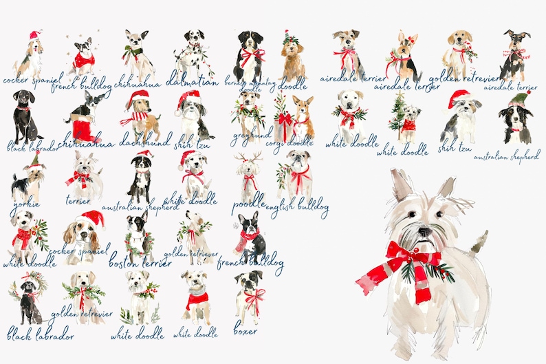 Watercolor Clipart - Christmas Dog Illustration - Holiday Art - Pet ...
