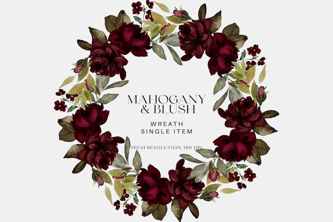 Watercolor Burgundy Floral Wreath Clipart Single Item - Etsy
