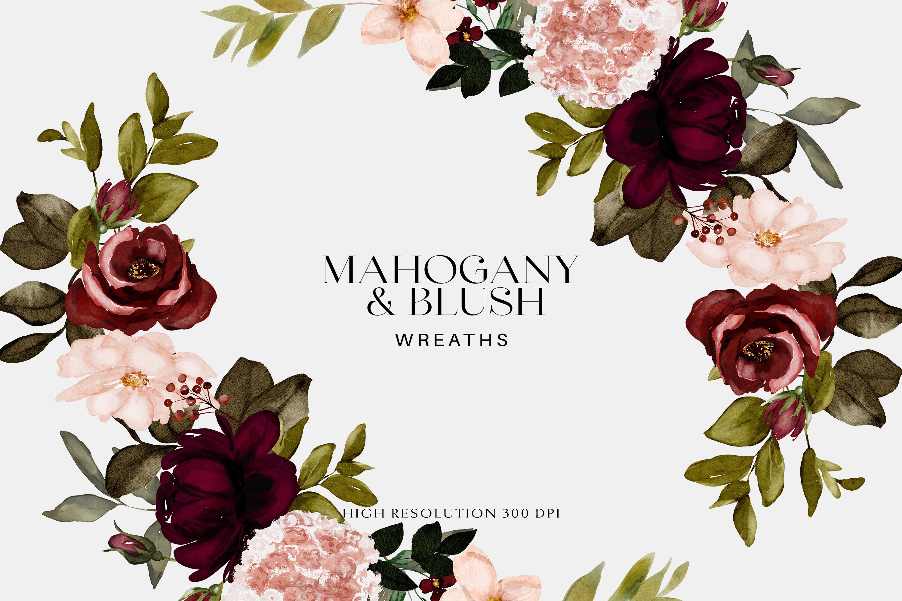 Watercolor Burgundy Flowers Bouquet Clipart Collection, Watercolor ...