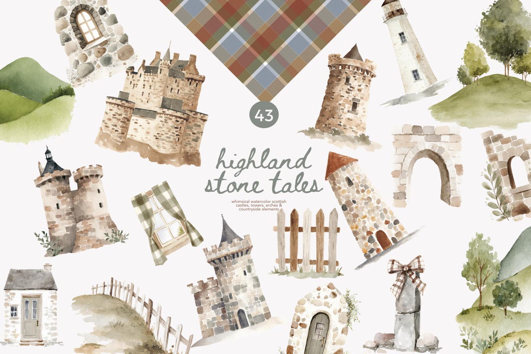 Scottish Castles Clipart, Watercolor Castles Png, Highland Stone Towers ...