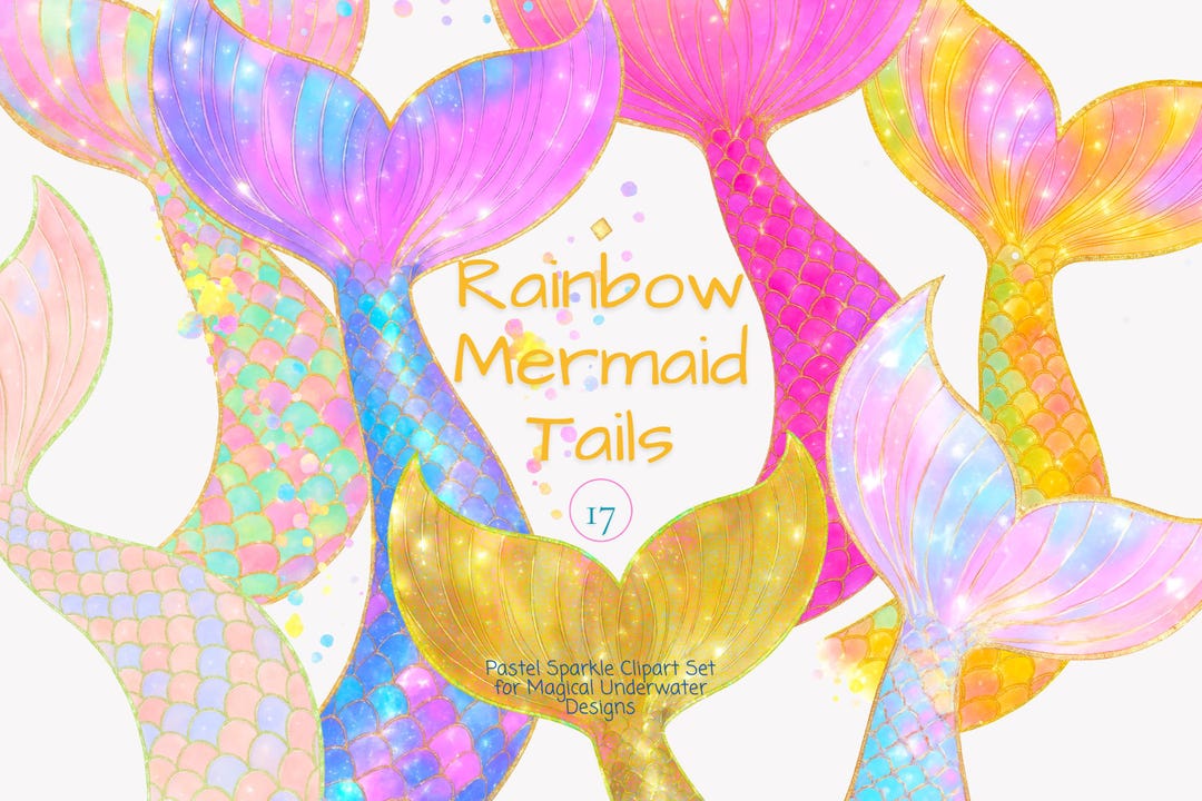 Watercolor Clipart Illustration - Mermaid Tail - Pastel Tail - Rainbow ...