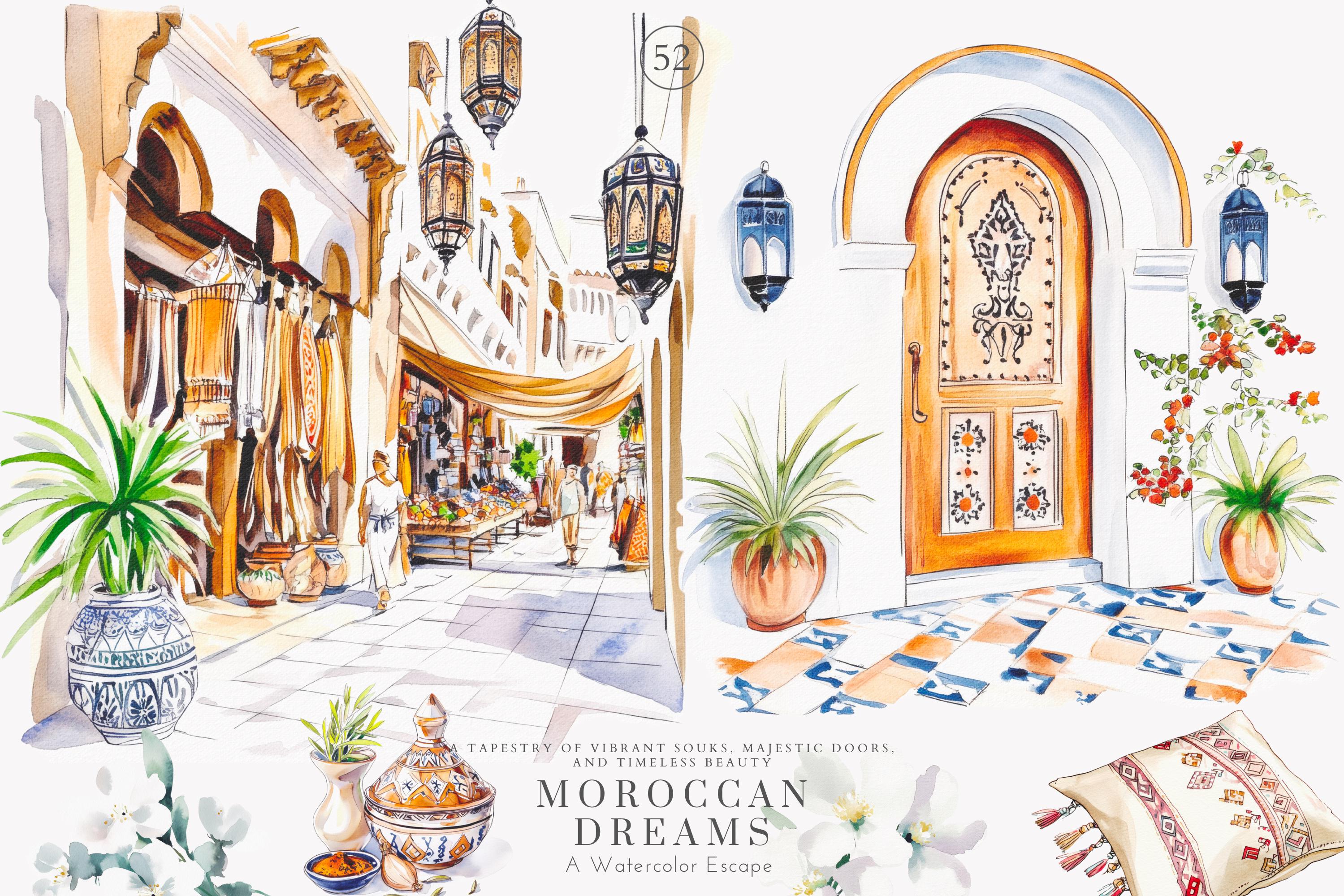 Moroccan Clipart - Watercolor Illustration - Souk Market - Arabian ...