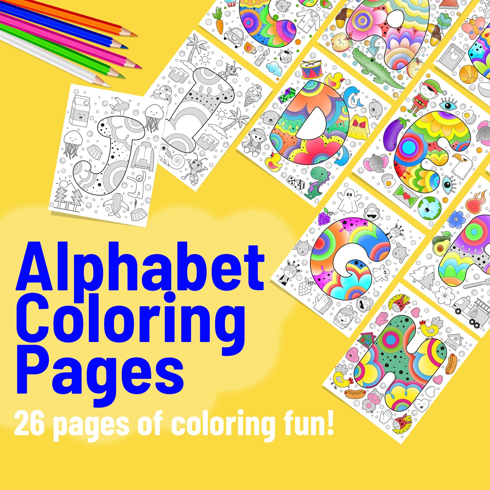Alphabet ABC Coloring Pages for Kids, 26 Page Alphabet Coloring Book ...