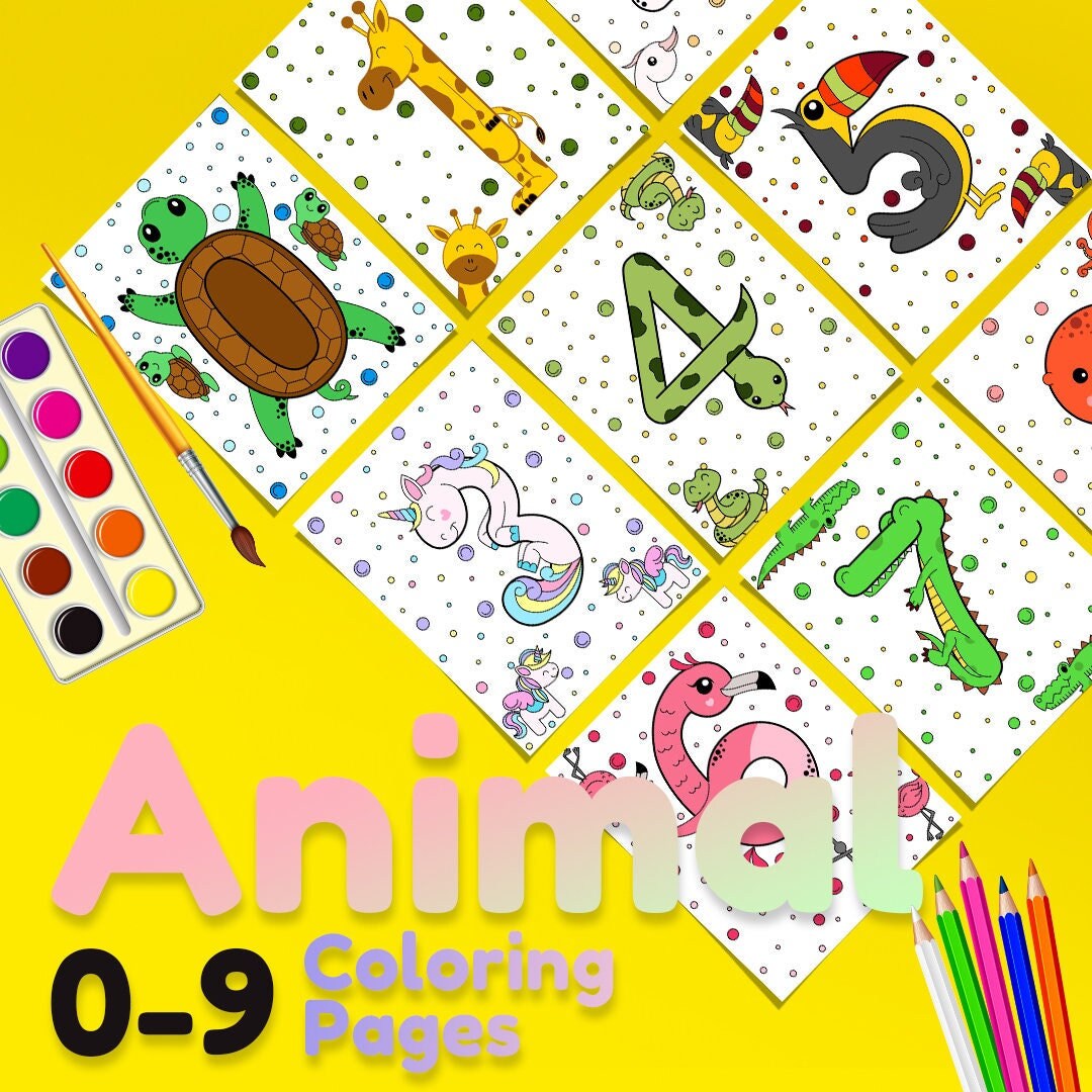 Animal Numbers Coloring Pages for Kids, 10 Page Alphabet Coloring Book ...