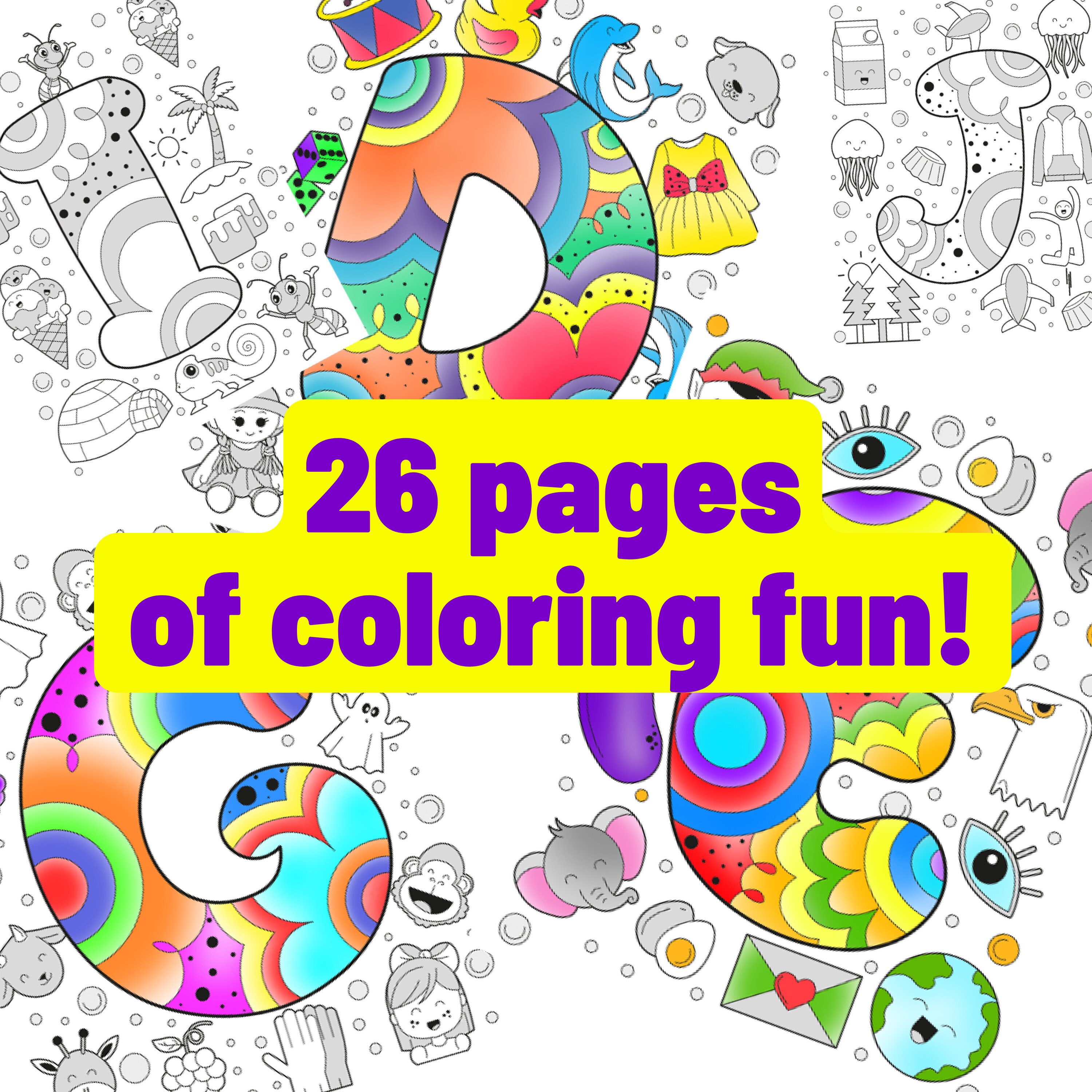 Alphabet ABC Coloring Pages for Kids, 26 Page Alphabet Coloring Book ...