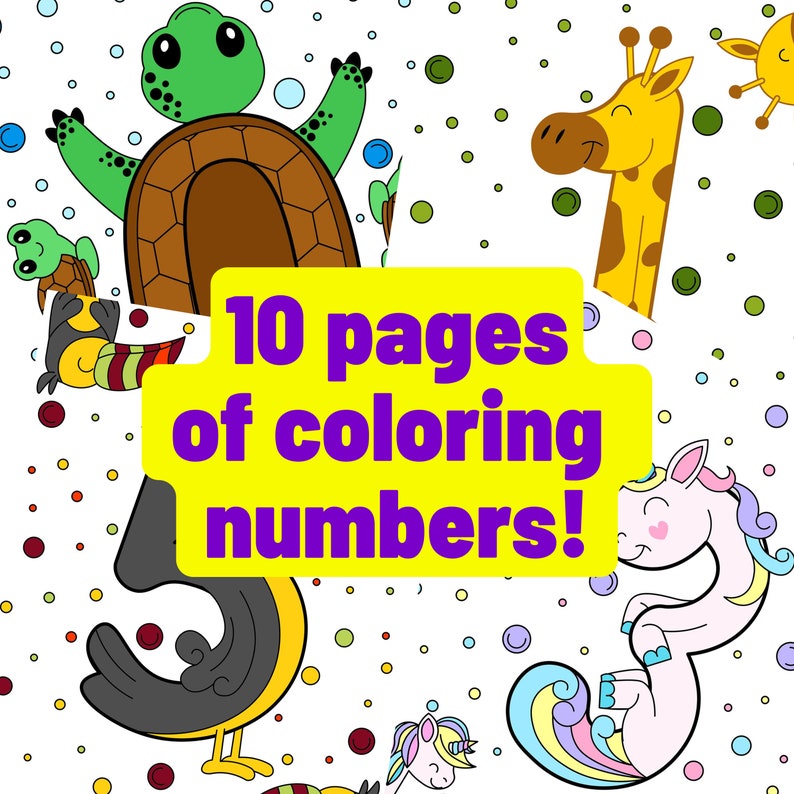 Animal Numbers Coloring Pages for Kids, 10 Page Alphabet Coloring Book ...