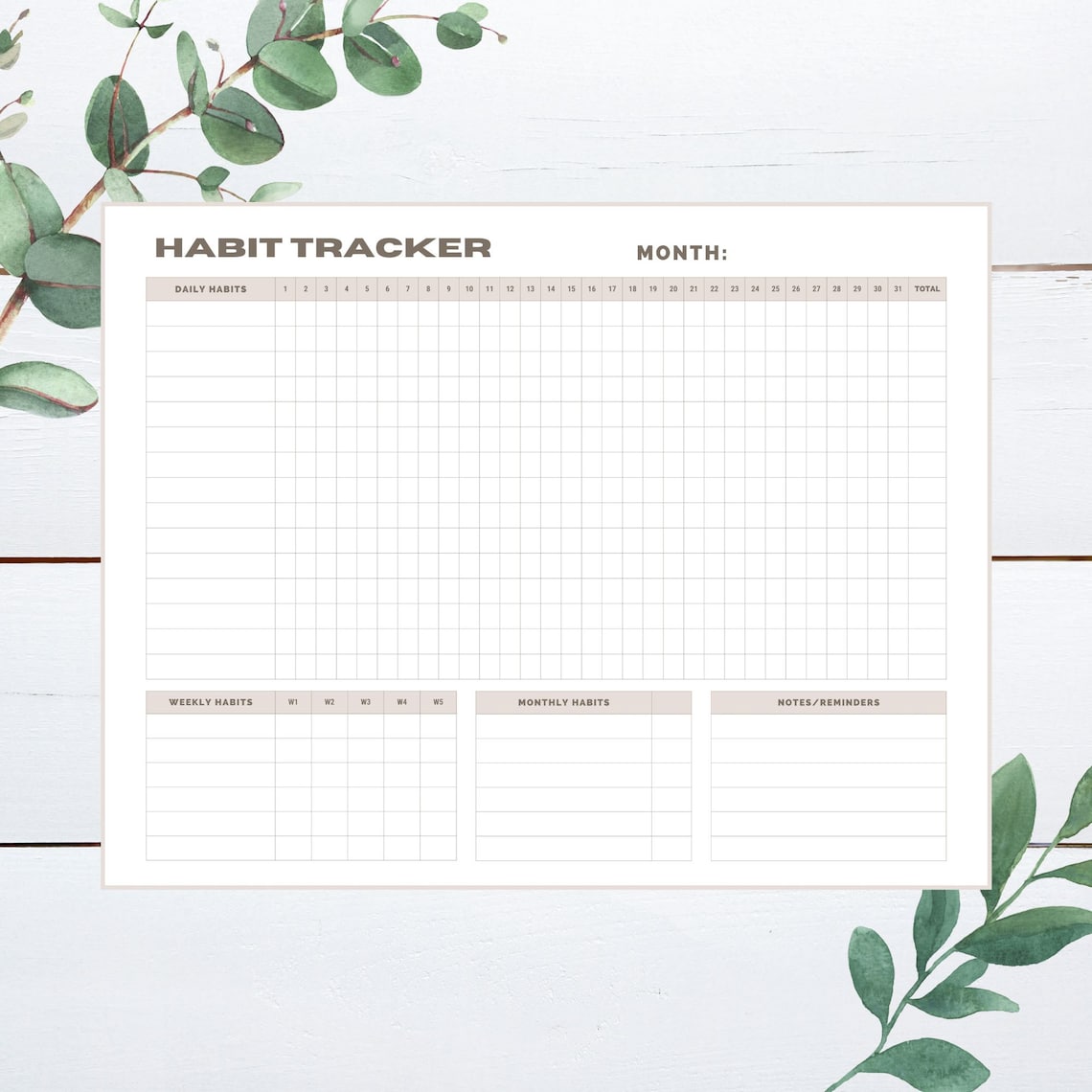 Monthly Habit Tracker, Printable A4 Letter Size, Instant Download ...