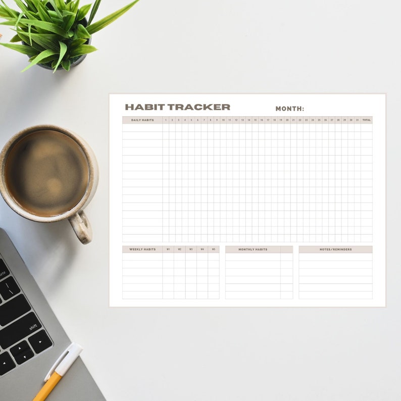 Monthly Habit Tracker, Printable A4 Letter Size, Instant Download ...