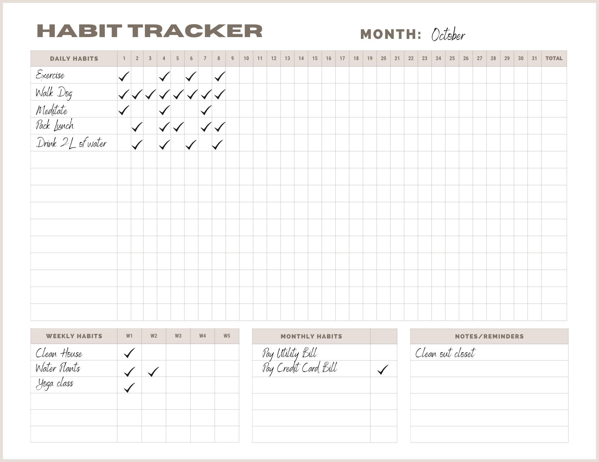 Monthly Habit Tracker, Printable A4 Letter Size, Instant Download ...