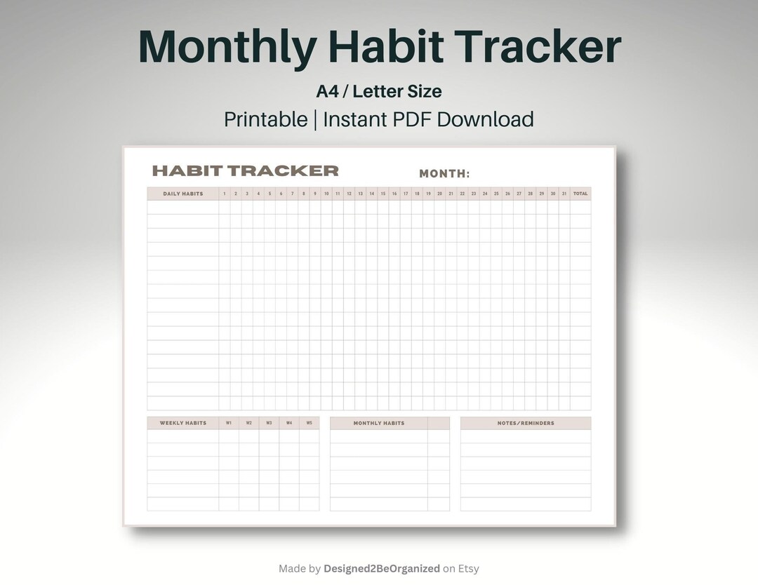 Monthly Habit Tracker, Printable A4 Letter Size, Instant Download ...