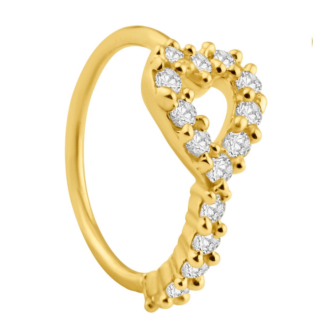 14K Solid Gold Heart Design Line of Multi Zircon Nose Hoops | Lip ...