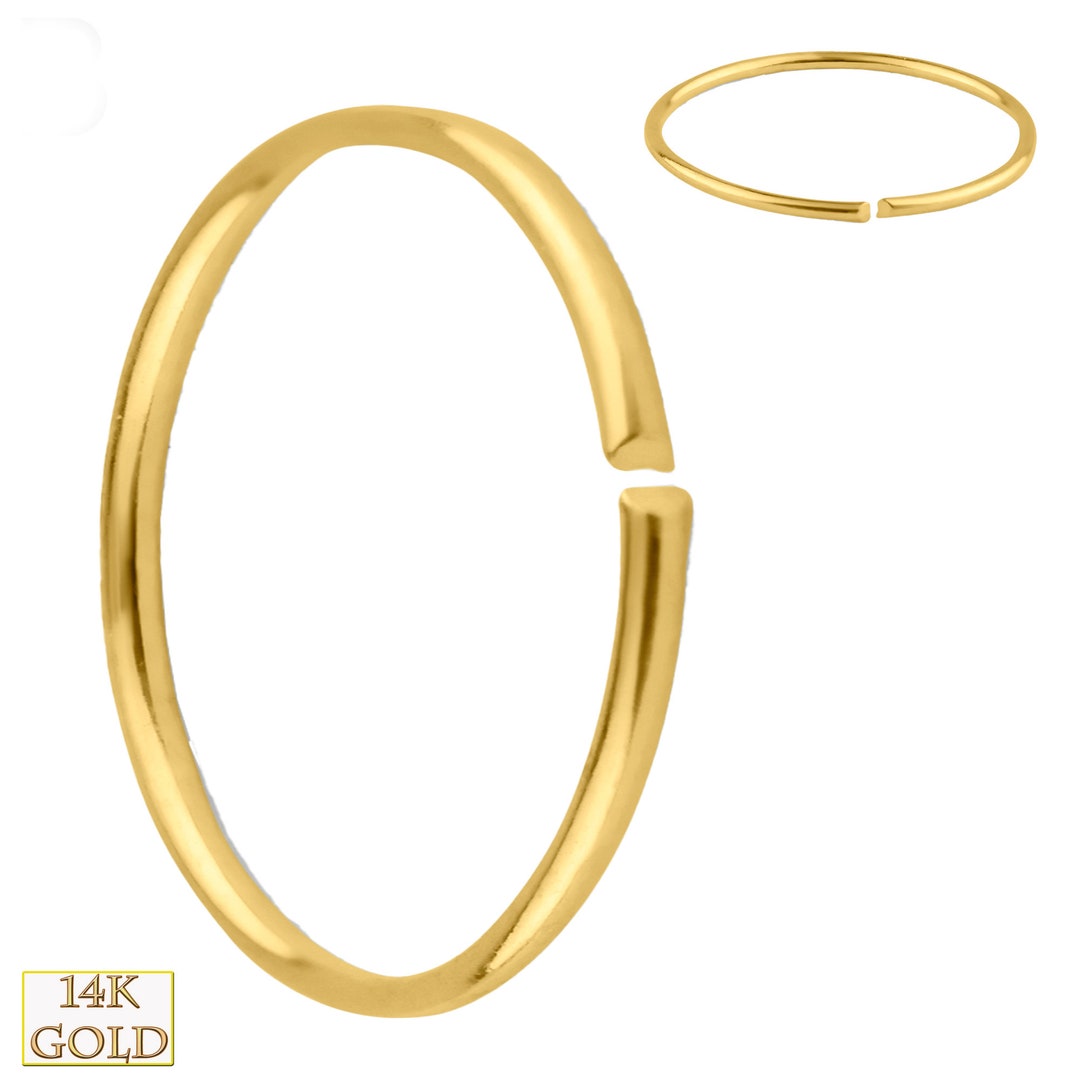 14k Solid Gold Seamless Continuous Ring Hoops Piercing Twist Top Open ...