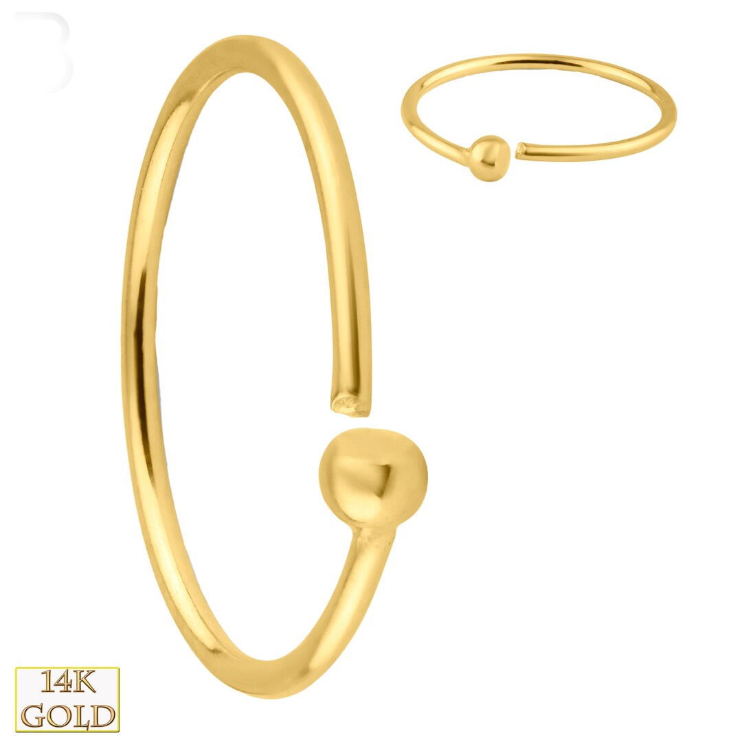 14k Solid Gold Fixed Bead Hoops Piercing Twist to Open | Nose Ring ...